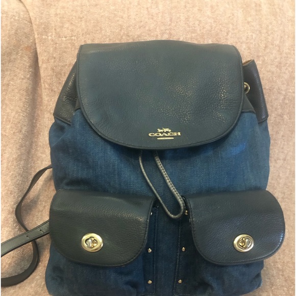 Coach | Bags | Coach Denim Leather Backpack | Poshmark
